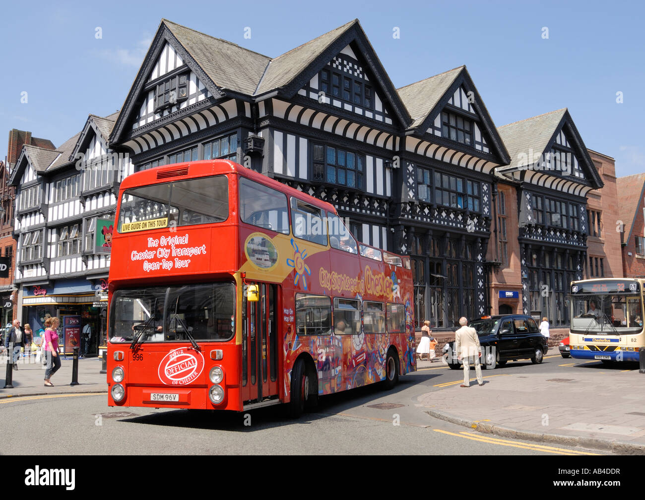 Chester. Open top tourist bus in the historic city Stock Photo - Alamy