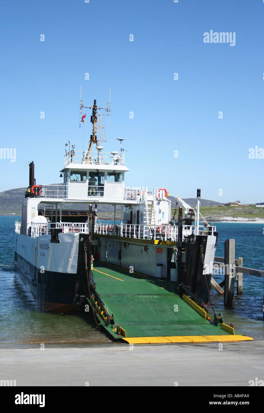 Calmac Ferry MV Loch Bhrusda moored on island of Eriskay Outer Hebrides ...