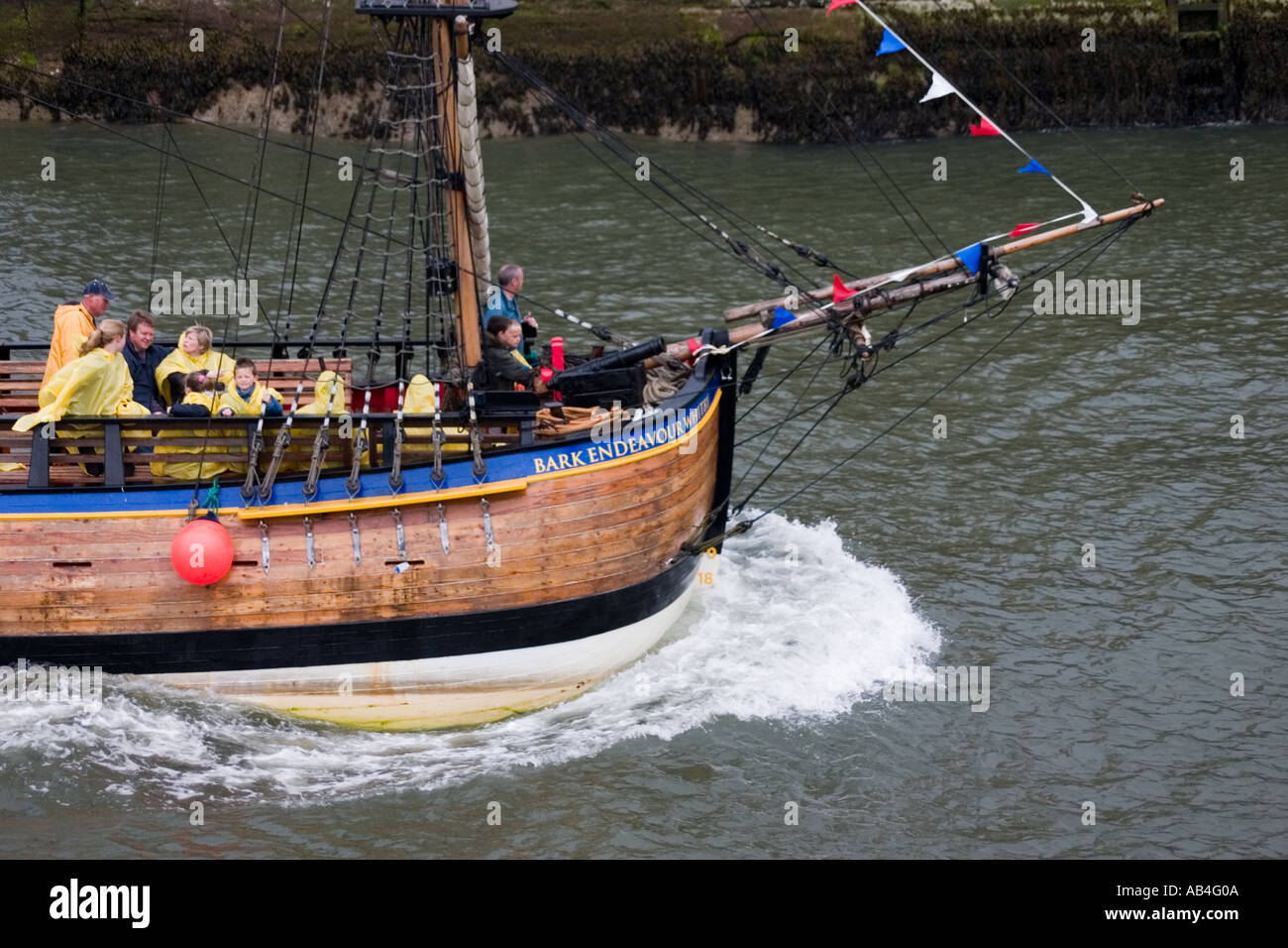 The Bark Endeavour sailing into Whitby Harbour Yorkshire Stock Photo ...