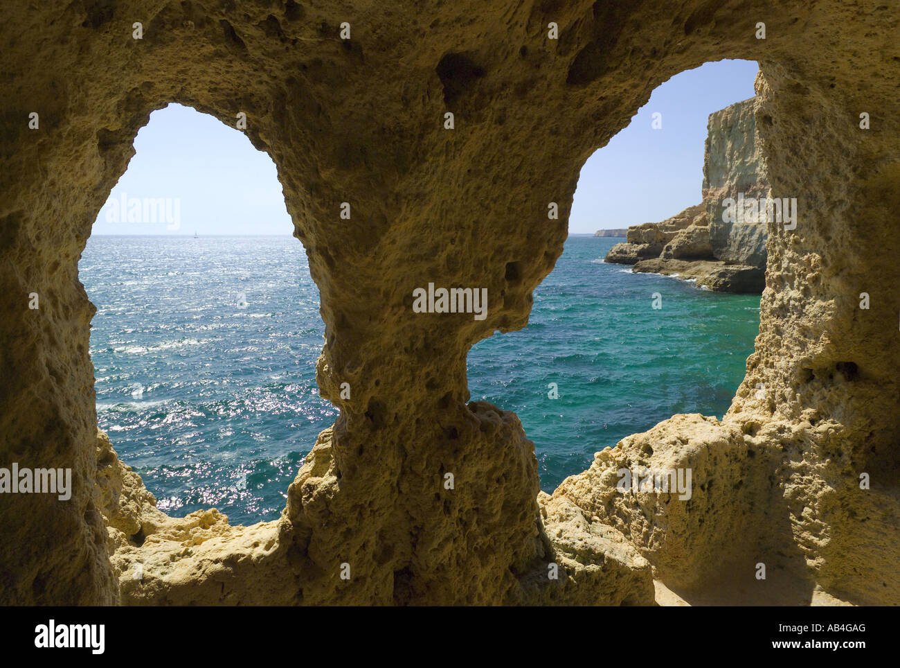 Praia Do Carvoeiro, Algar Seco, view through Holes In the Cliff Stock ...