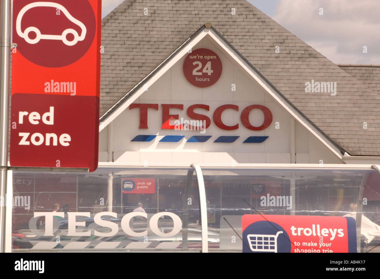Tesco supermarket in Carlisle with marked parking zone and trolley ...