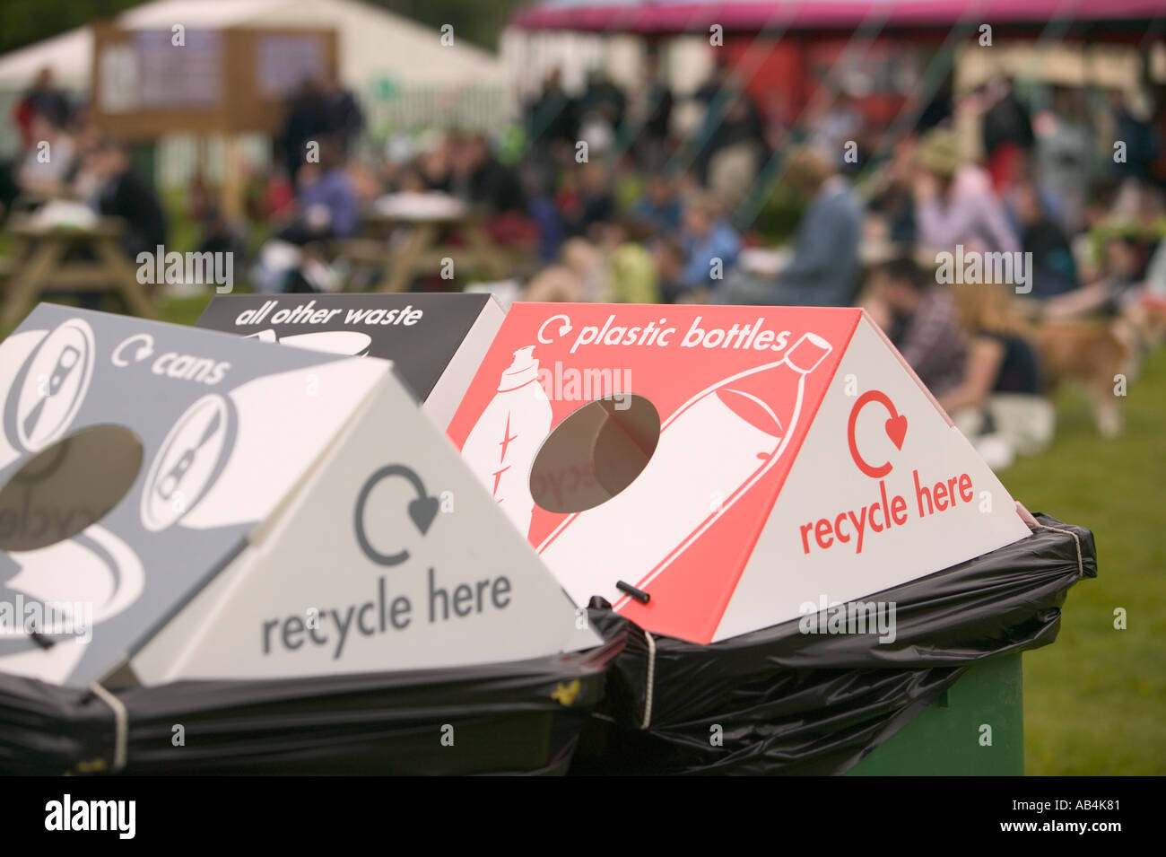 recycling bins at an outdoor event in Amblesdie Lake district Stock ...