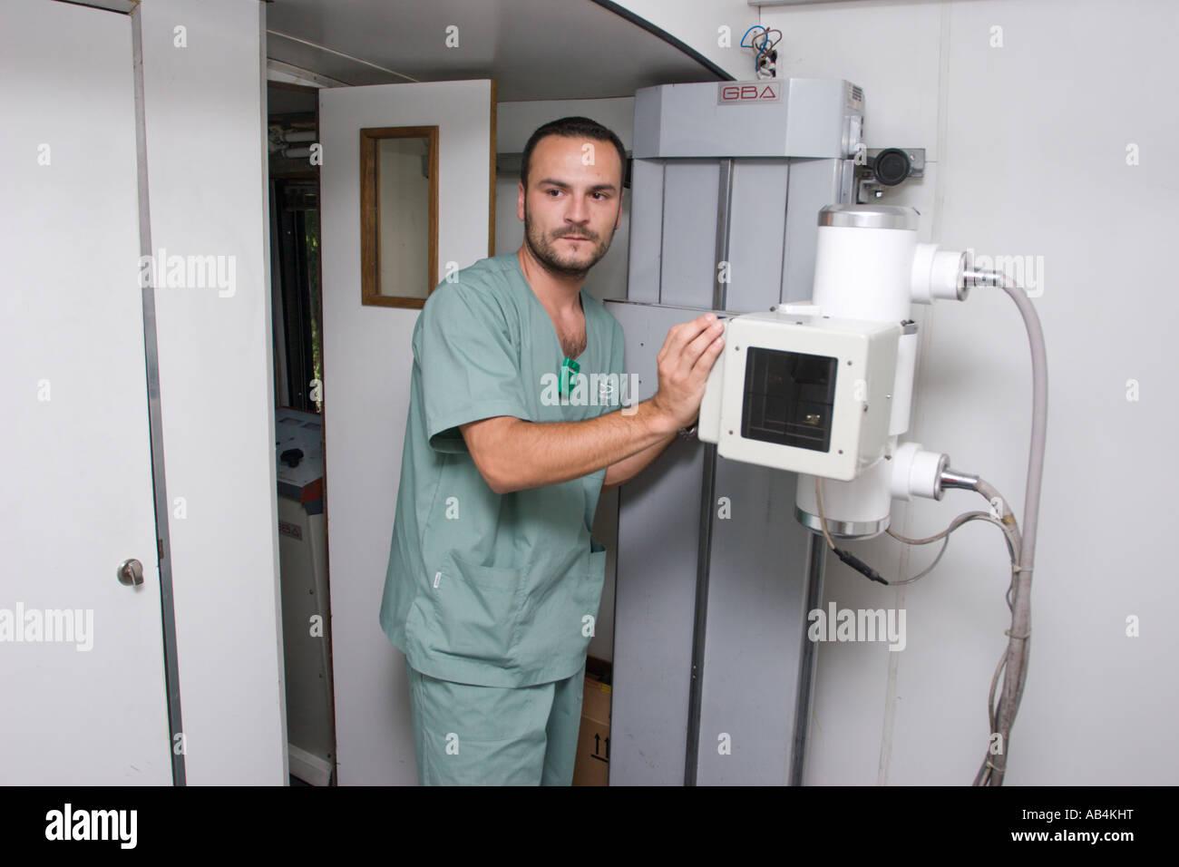 Radiologist with an x ray machine in a mobile health unit Stock Photo ...