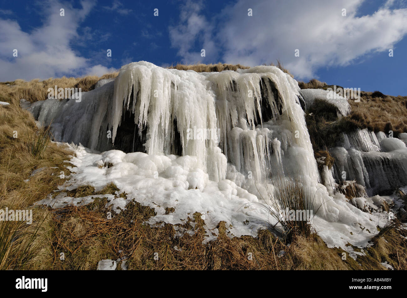Frozen waterfall, Bilsdale in winter, North York Moors, North Yorkshire ...