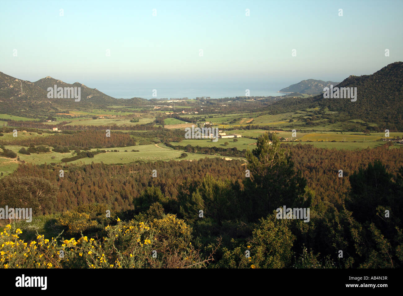 Panorama view of a valley and sea on Castiadas - Sardinia - Italy Stock ...