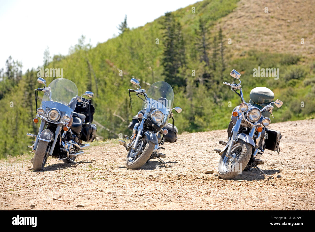 Motorcycles on top of mountain above Kennecott copper Mine in Utah ...