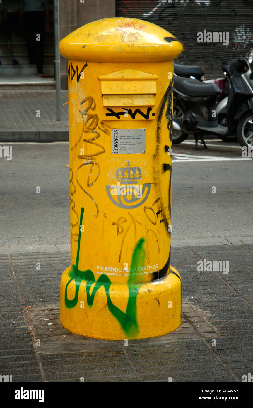 Post box with graffiti, La Rambla, Barcelona, Spain Stock Photo - Alamy