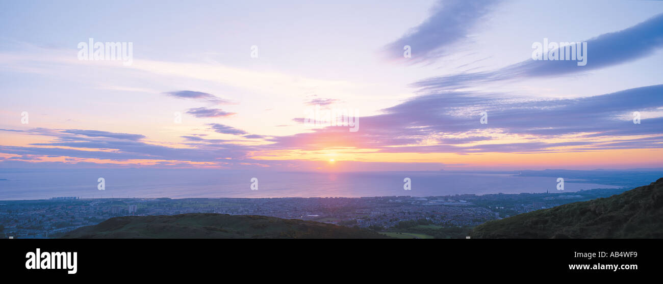 Edinburgh Dawn from Arthurs Seat overlooking Mussleburgh and Portobello ...