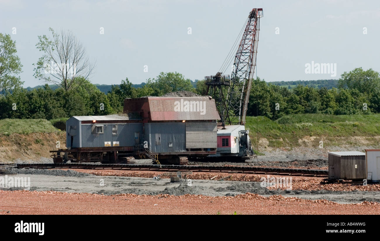 quarry cranes in clay pit on rail tracks Stock Photo - Alamy
