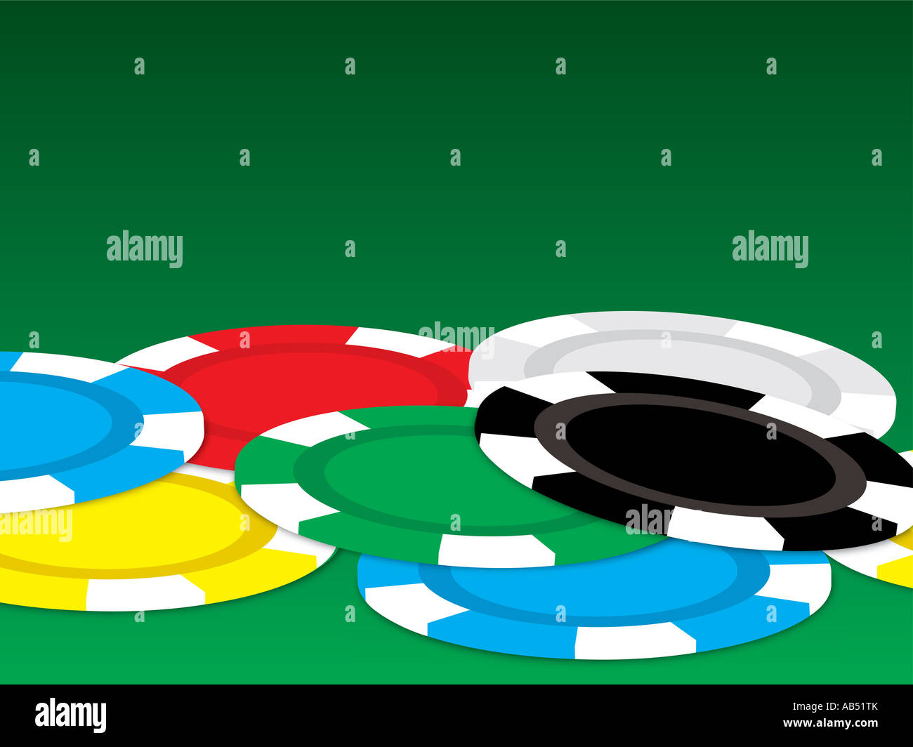 illustration of a collection of poker chips of different colours with ...