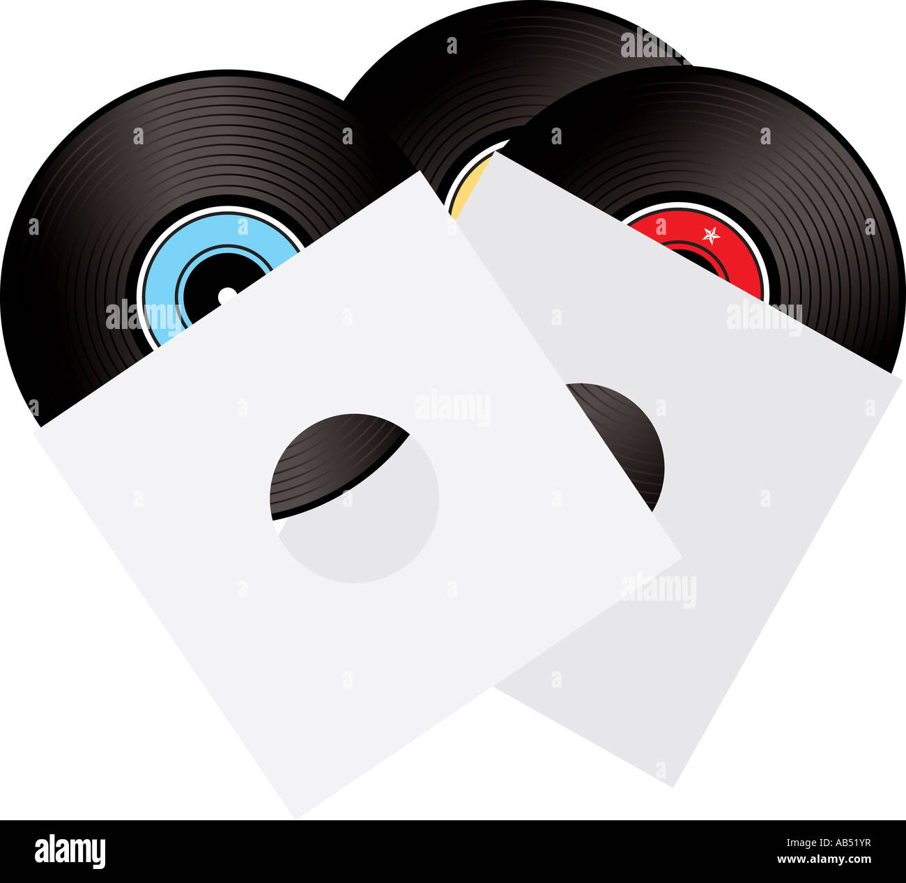 An illustrated selection of three records in their sleeves Stock Photo ...