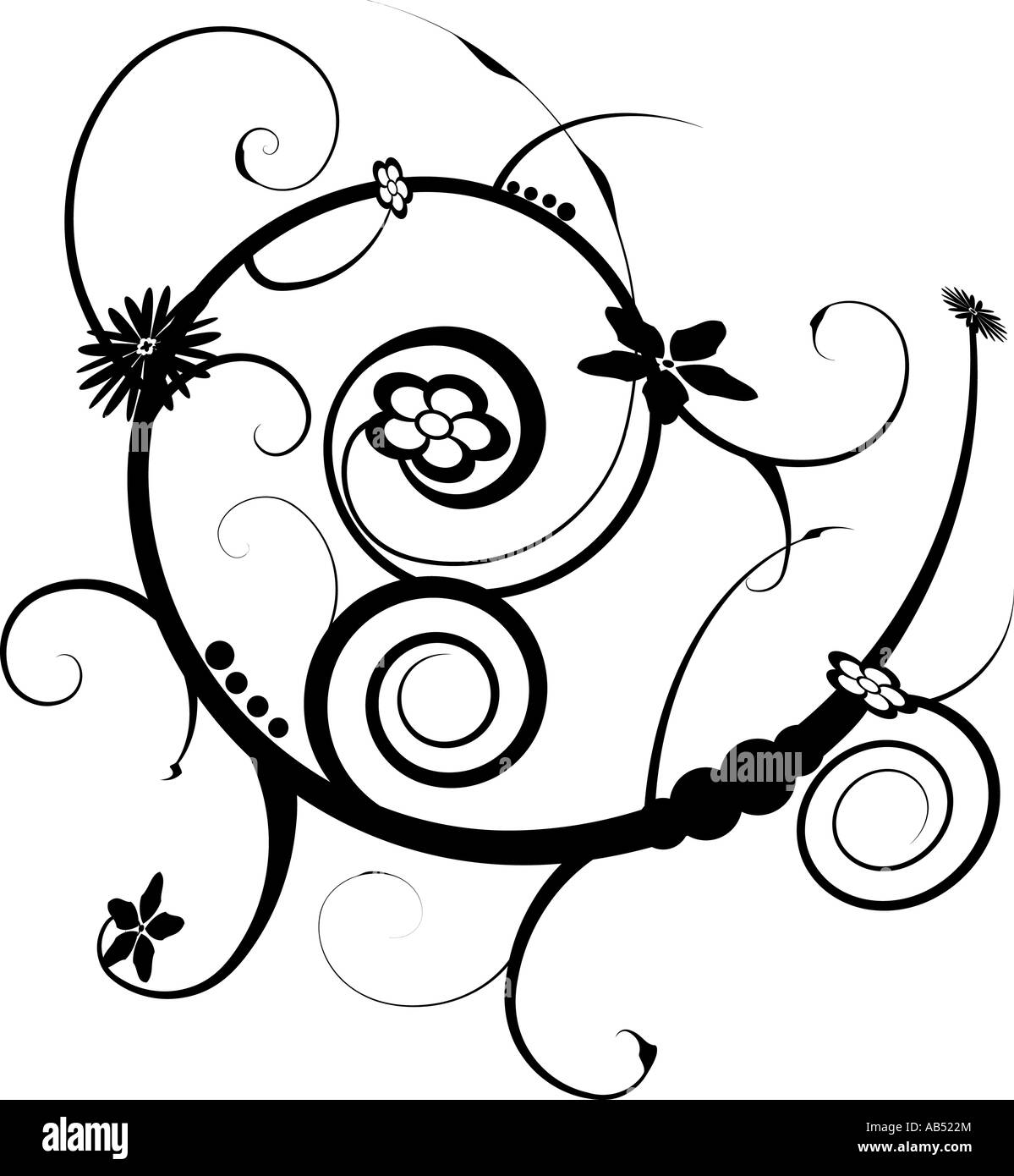 An abstract black and white floral scroll design Stock Photo - Alamy