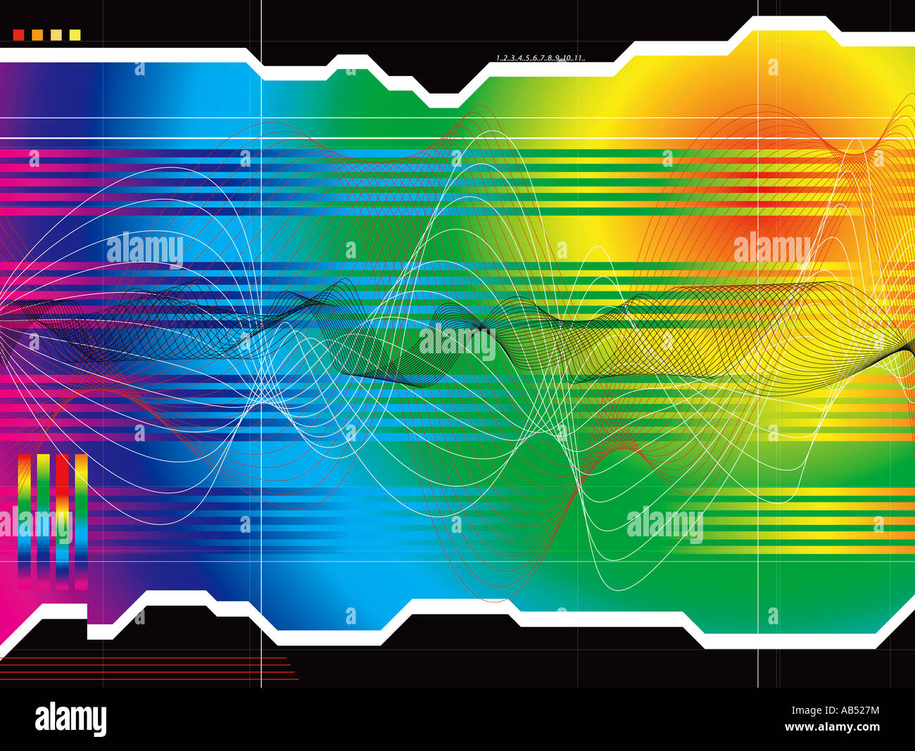 A rainbow data graph with wavy lines and information Stock Photo - Alamy