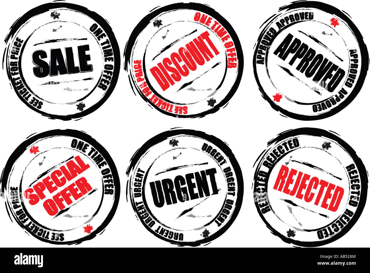 A collection of worn rubber stamps in red and black Stock Photo - Alamy