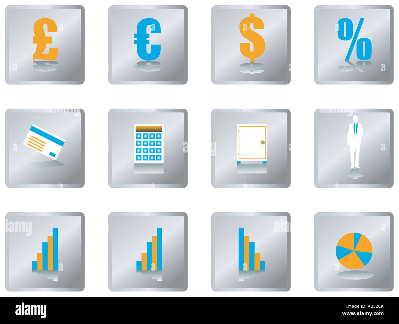 A collection of twelve business buttons with financial and graphical ...