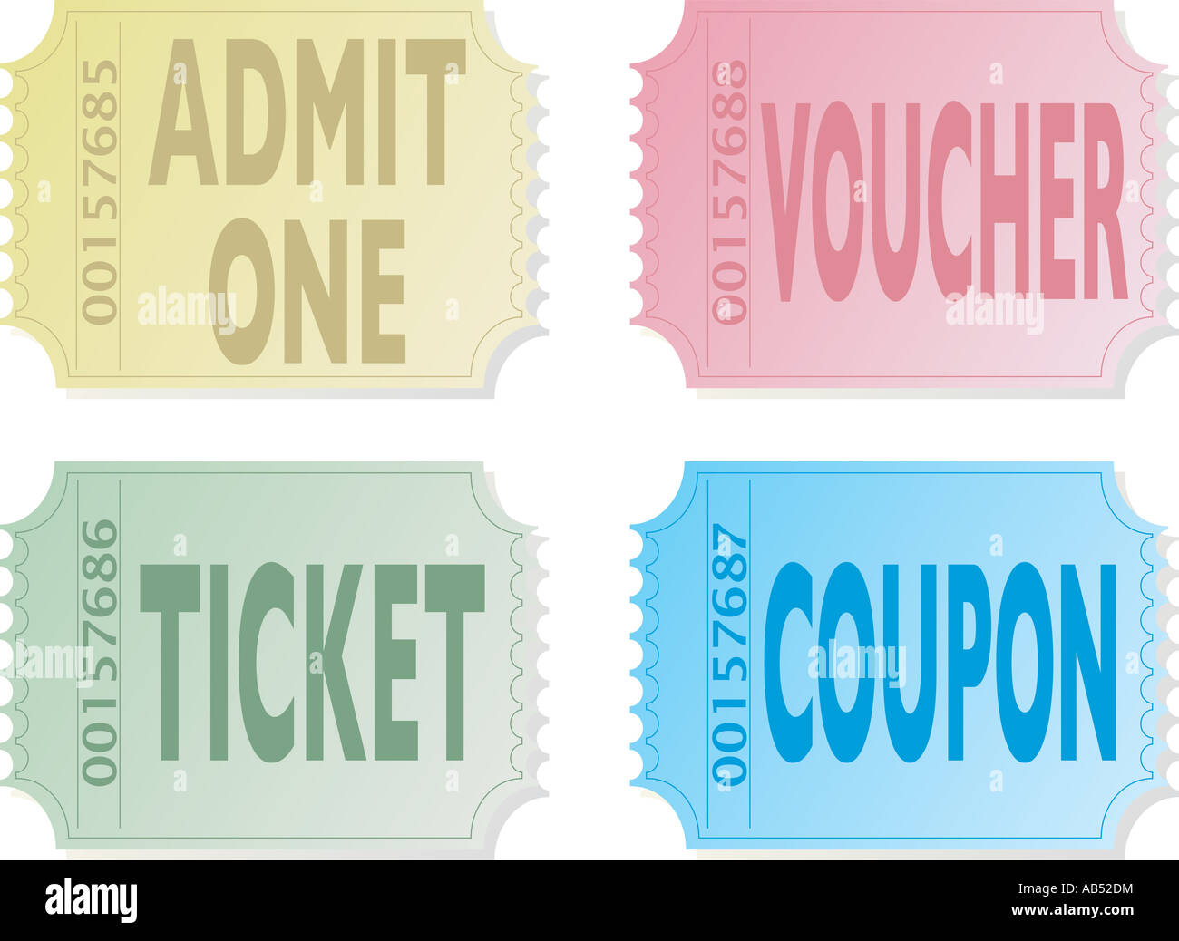 Illustration of four old fashioned tickets that could be used for entry ...
