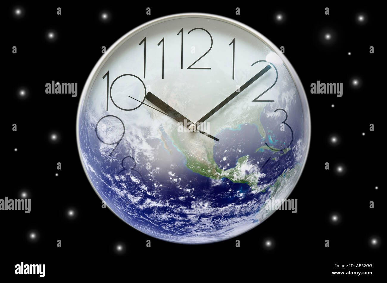 Digital composite of clock and planet earth time business concept Stock ...