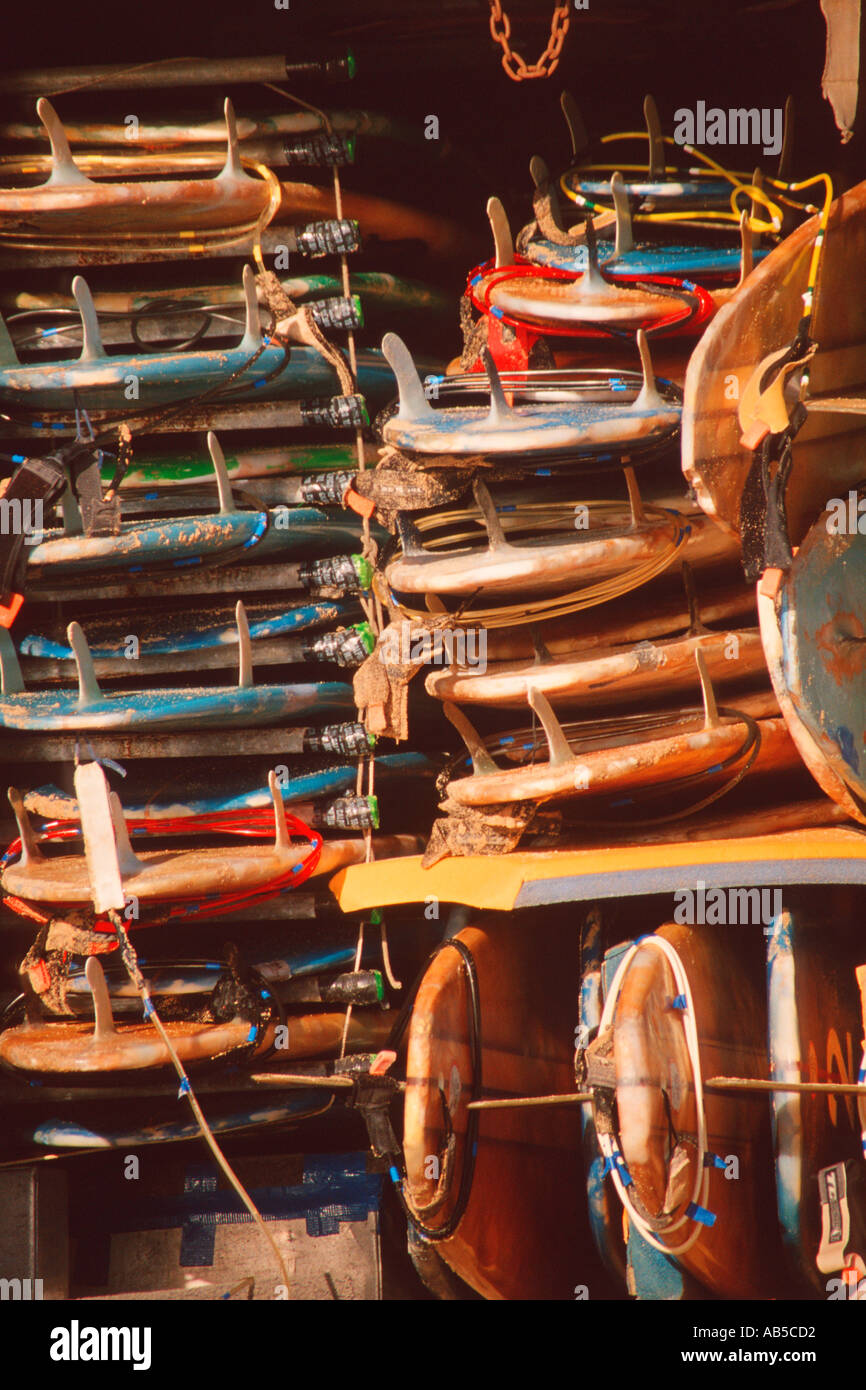 Stack of surfboards at Waikiki beach Honolulu Oahu Hawaii N Pacific ...