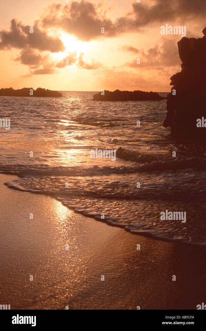 Waves and sunset at Waimea bay North Shore Oahu Hawaii USA North ...