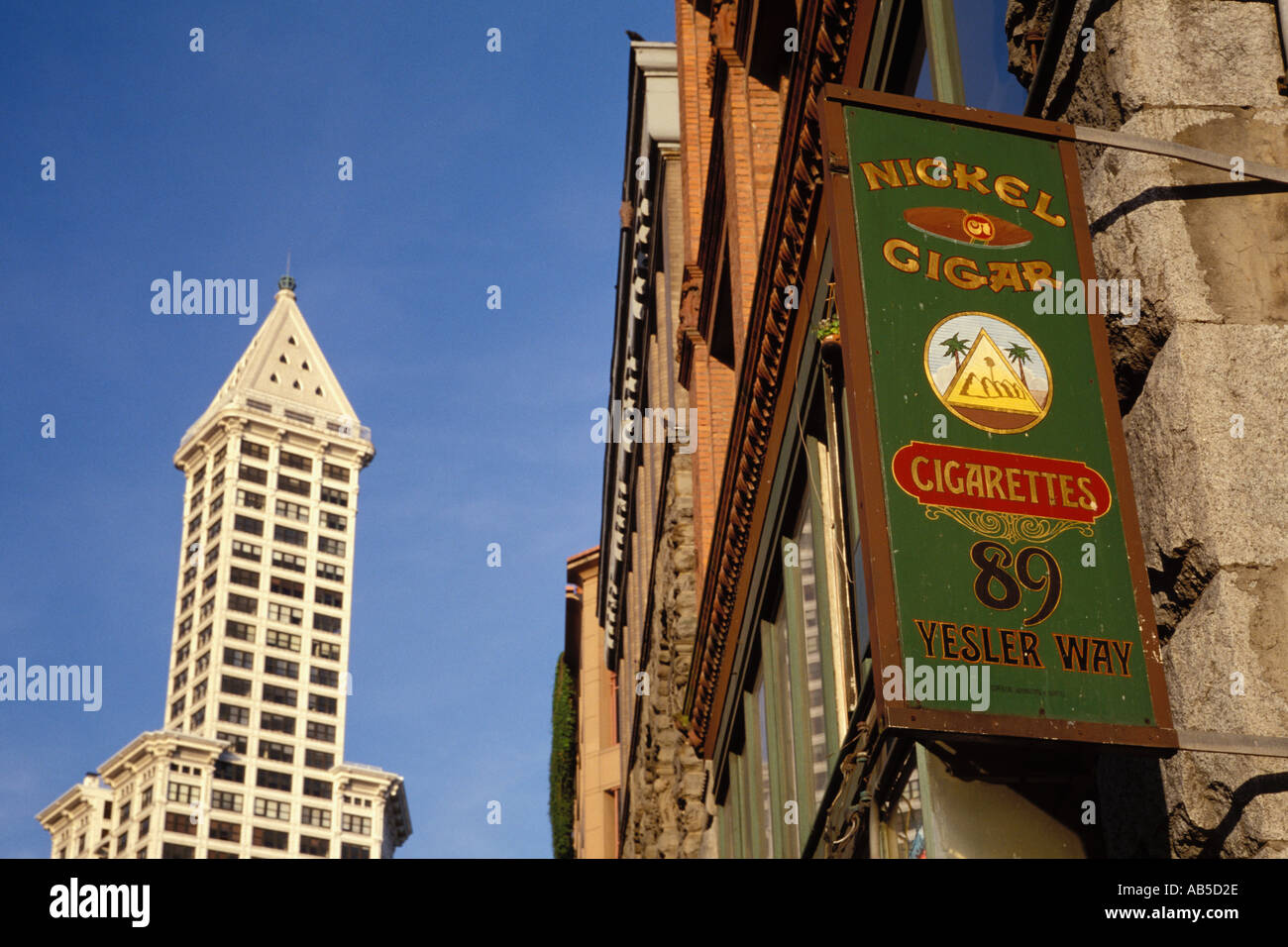 Old Cigar Store Sign With Smith Tower In Background Historic Pioneer ...