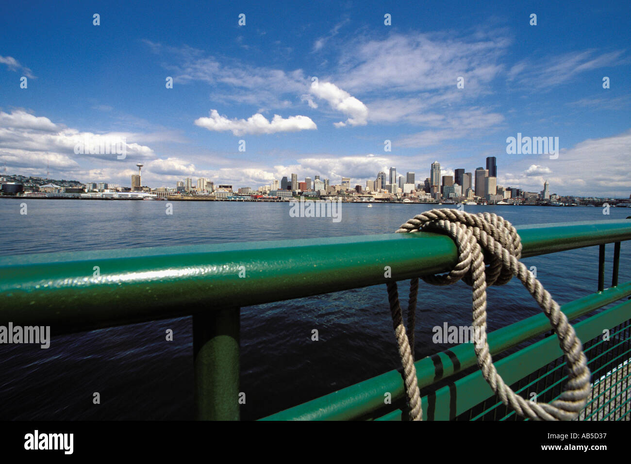 Seattle Washington Skyline View From Ferryboat On Puget Sound With Boat ...