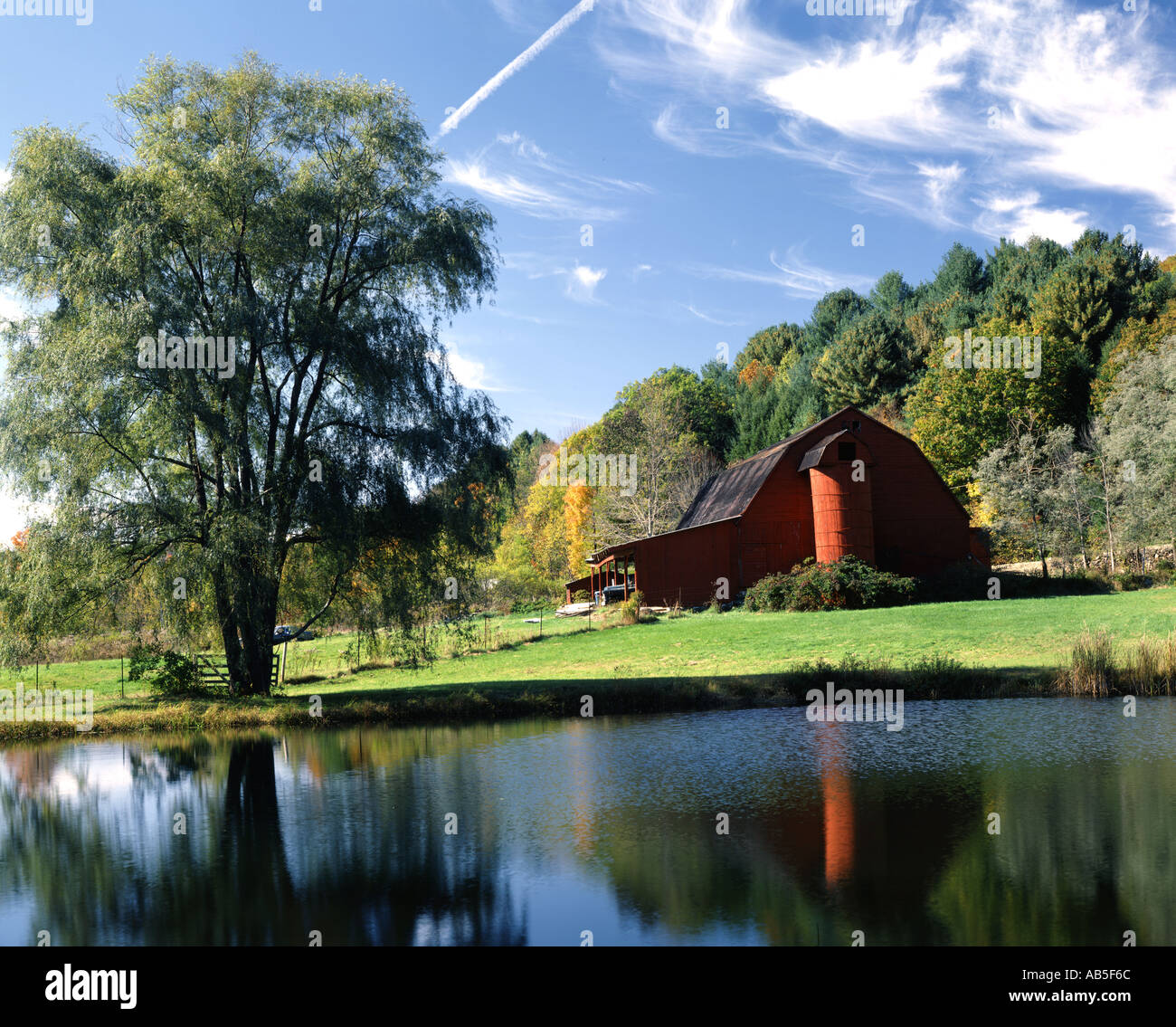 pond and farm near village of Waits River Vermont USA during Fall ...