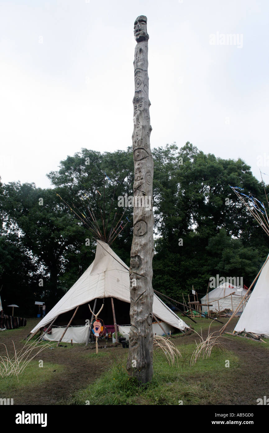 totem pole in the tipi field at glastonbury festival of contemporary ...