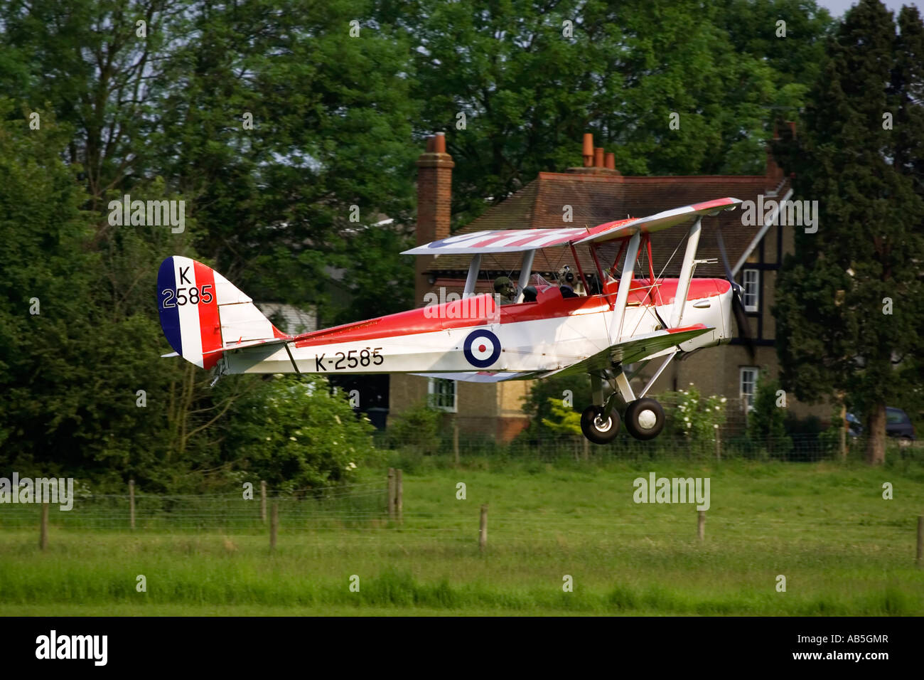 A veteran De Havilland DH82 Tiger Moth biplane trainer of the RAF in ...