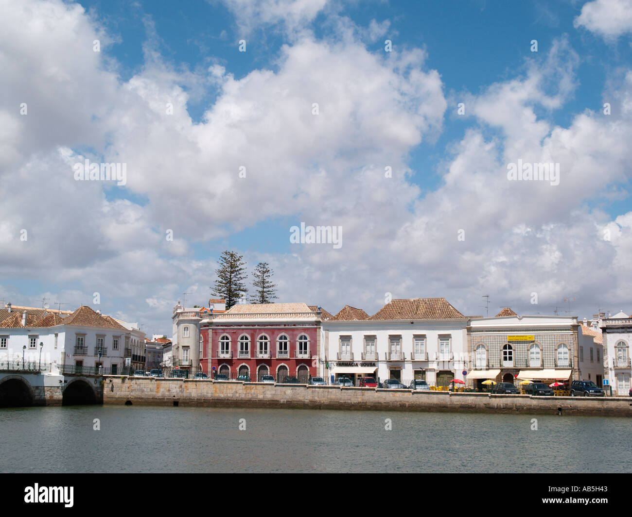 ELEGANT RIVERSIDE BUILDINGS on banks of Rio Gilao river by Ponta Romana ...