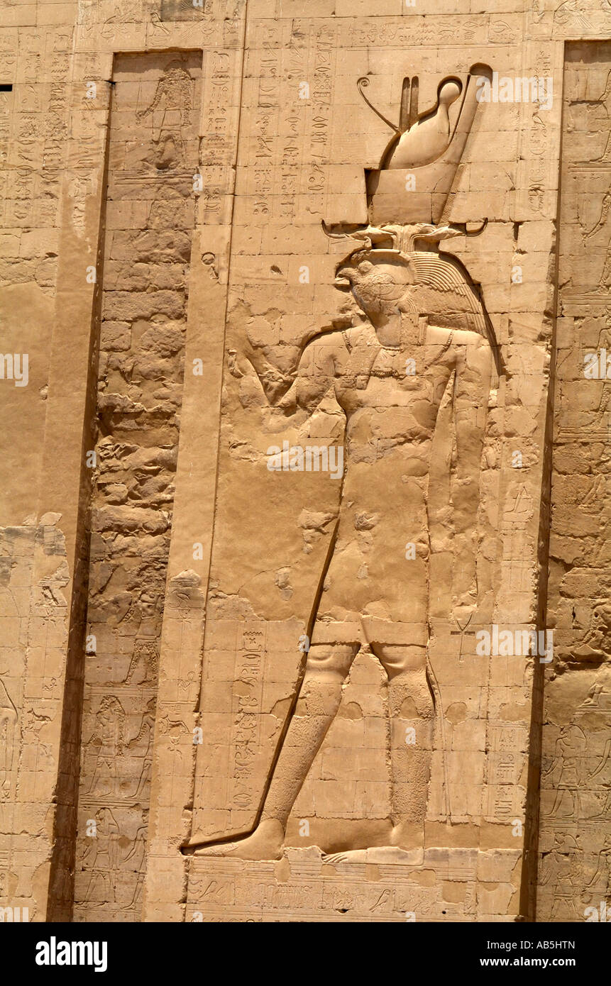 Relief carving of the Falcon-Headed God Horus at Temple of Horus,Edfu ...