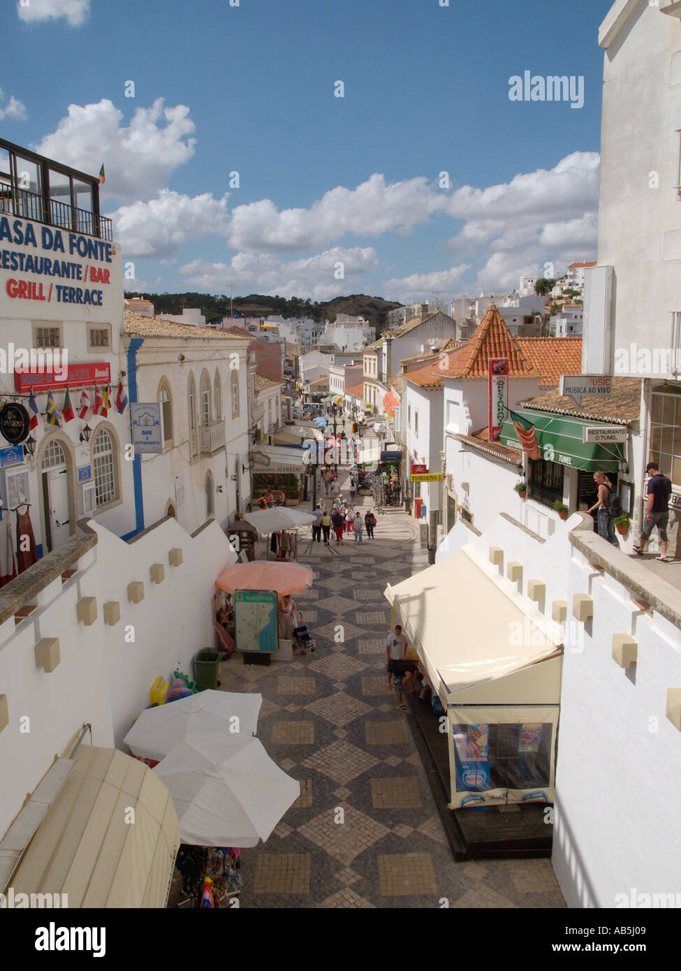 Albufeira Algarve Portugal PEDESTRIANISED NARROW STREET lined with ...