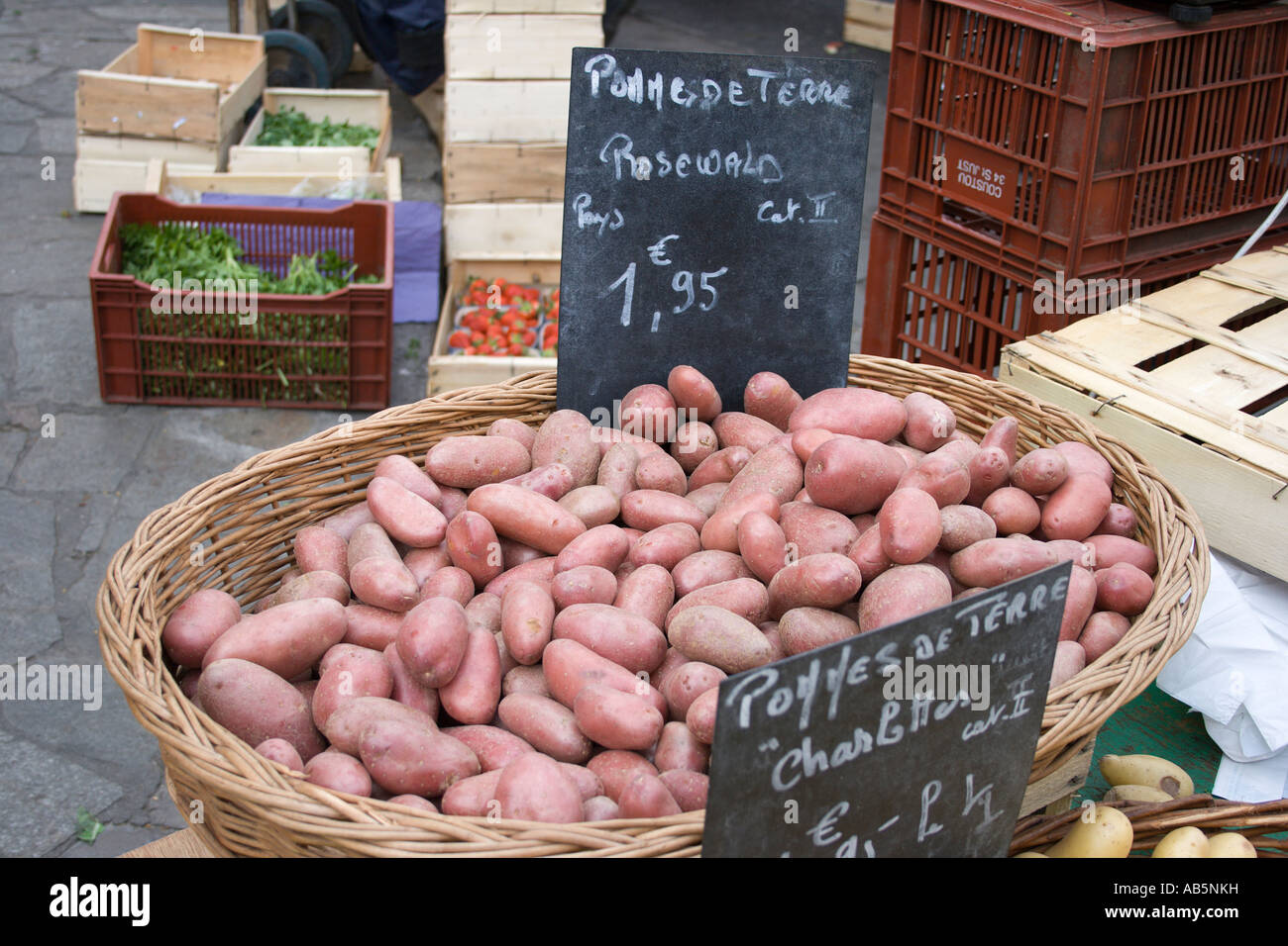 Red potatoes for sale on a typical French Market in the Languedoc ...