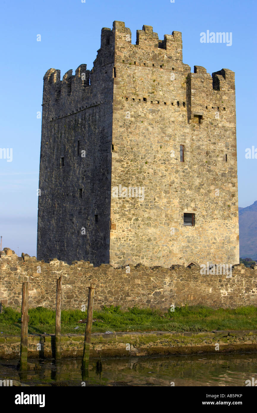 narrow water castle and castle walls and old pier stantions on the ...