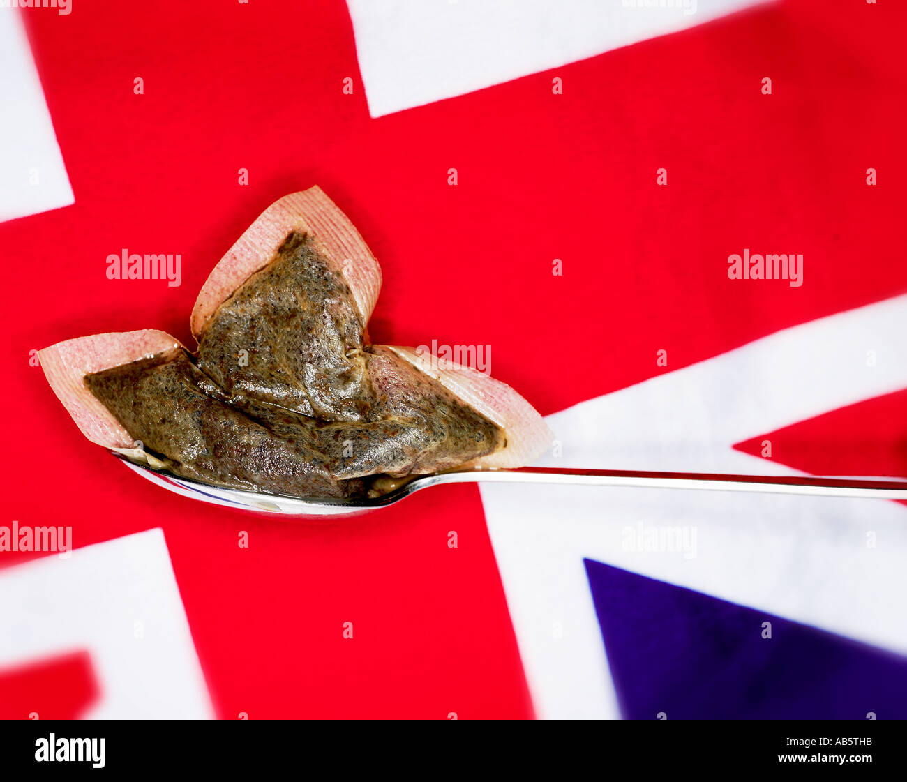 teabag on spoon infront of union jack Stock Photo - Alamy