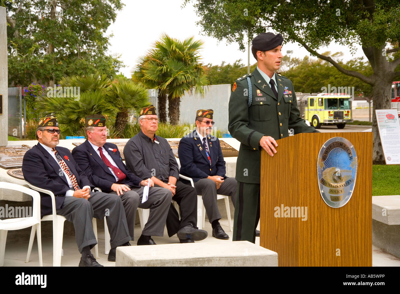 U S Army Ranger Captain speaks during Memorial Day ceremonies Stock ...