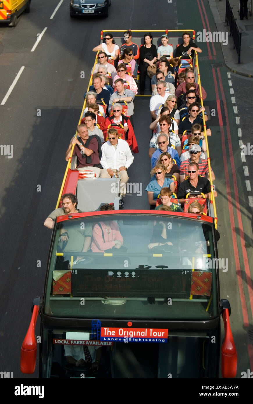 City of London looking down on open top sightseeing tour bus Stock ...