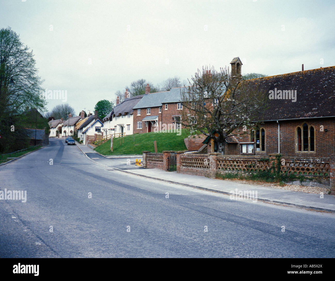 Church Hall and cottages, Tolpuddle, Dorset, England, UK Stock Photo ...