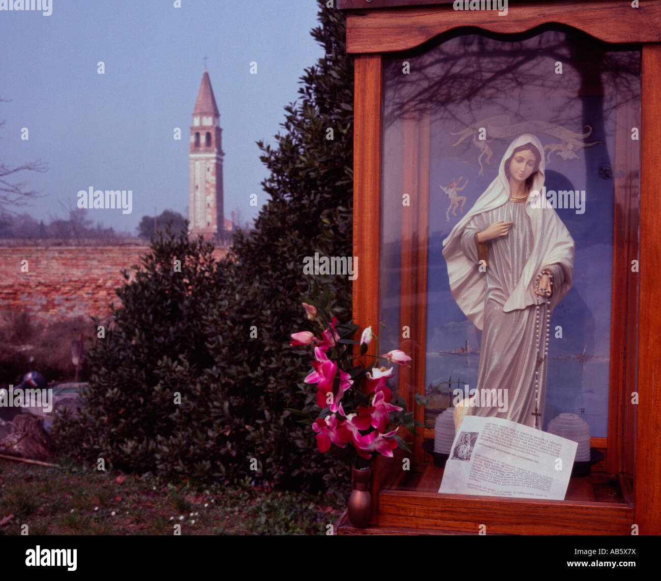 A shrine to the Virgin Mary on the Venetian island of Mazzorbo with the ...