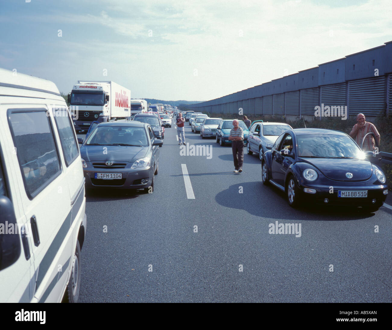 Traffic at a standstill on an autobahn as the result of a fatal car ...