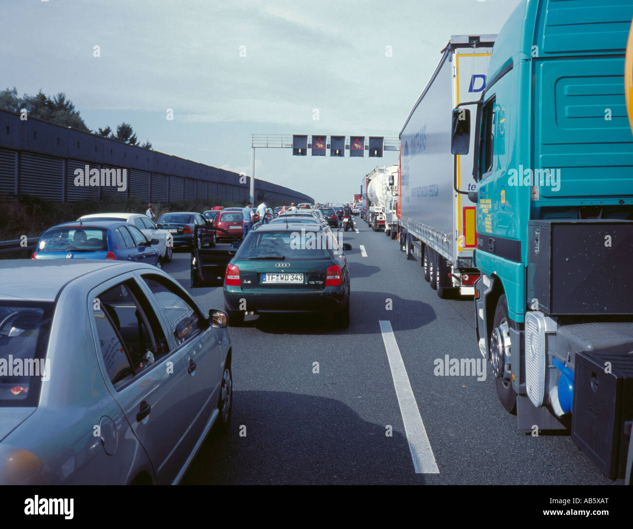 Traffic at a standstill on an autobahn as the result of a fatal car ...