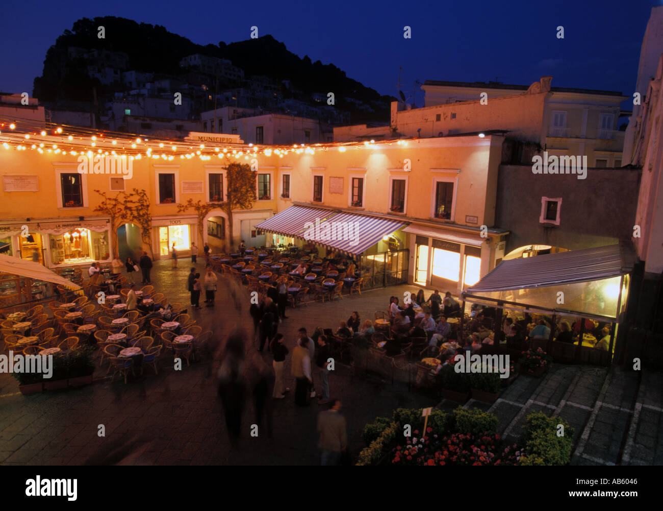 Italy Campania Island of Capri Piazza Umberto I night Stock Photo - Alamy