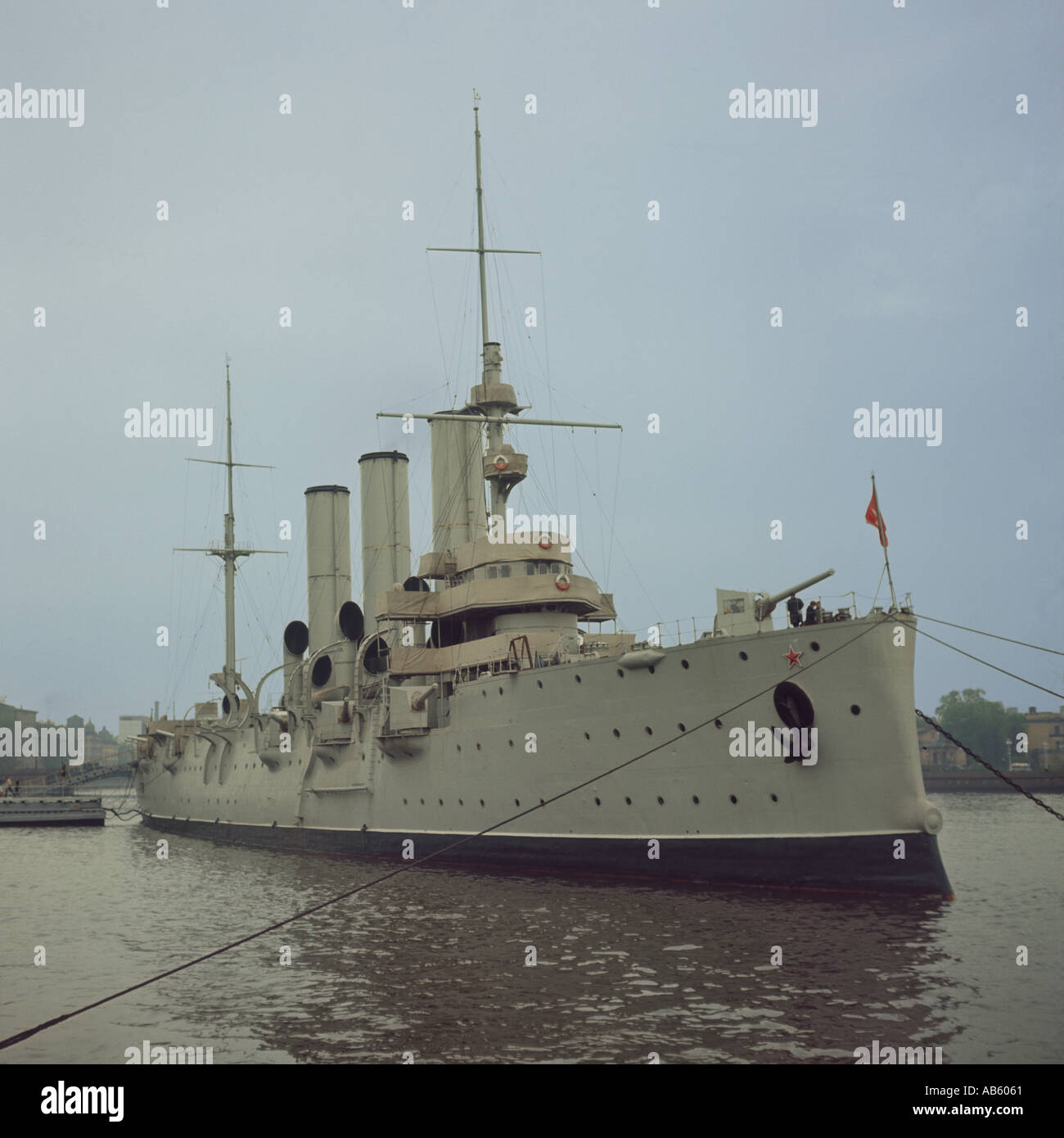 The cruiser Aurora moored in St Petersburg on the River Neva around the ...