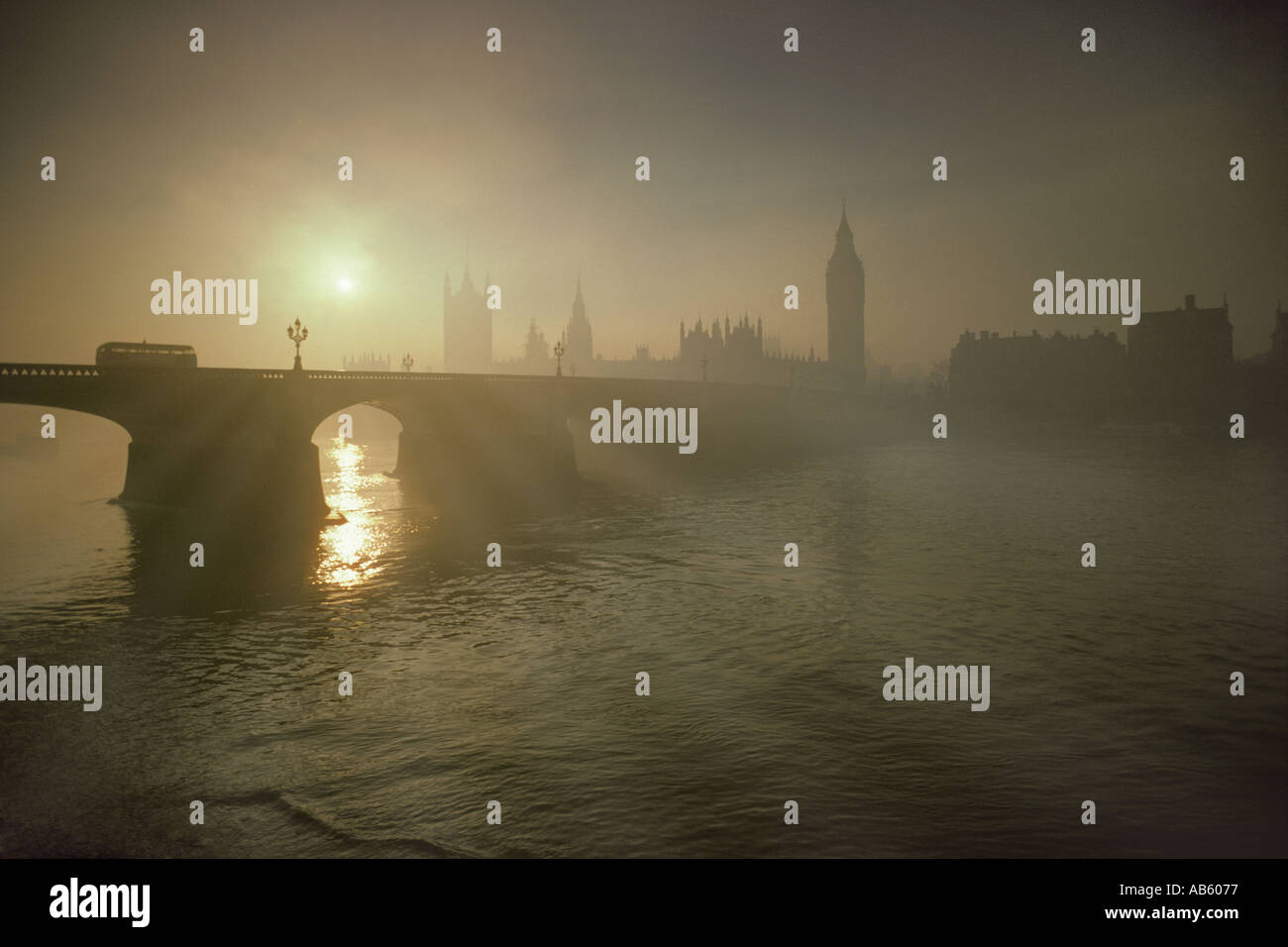 Westminster Bridge in the mist Big Ben London Stock Photo - Alamy