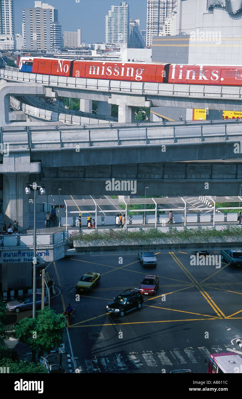 THAILAND Bangkok Elevated Urban Skytrain and walkways above pedestrian ...