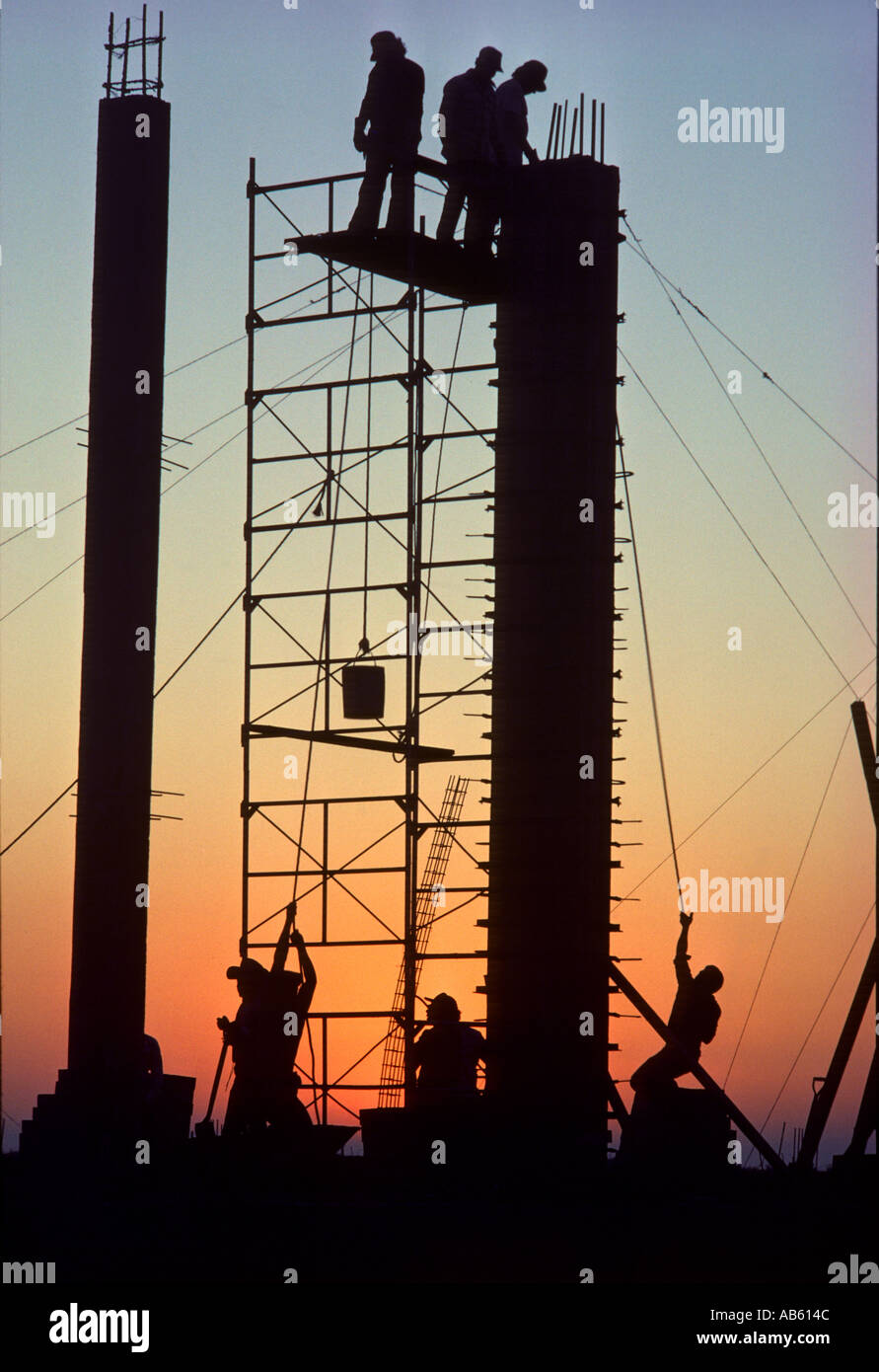 Construction workers pouring cement column in Matamoros Mexico Stock ...