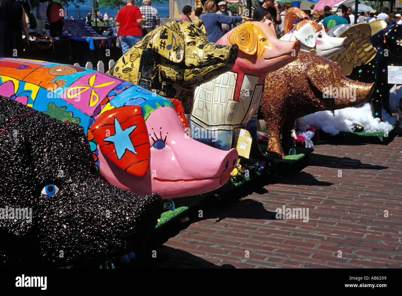 Pig sculptures lined up for Pigs on parade Pike Place Market fund ...