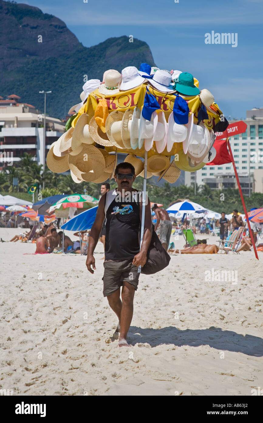 Man selling hats on Copacabana Beach in Rio de Janeiro in Brazil Stock ...