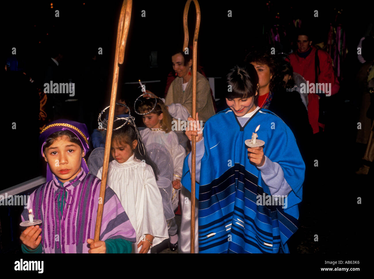 People females girls in procession at Las Posadas Christmas celebration ...