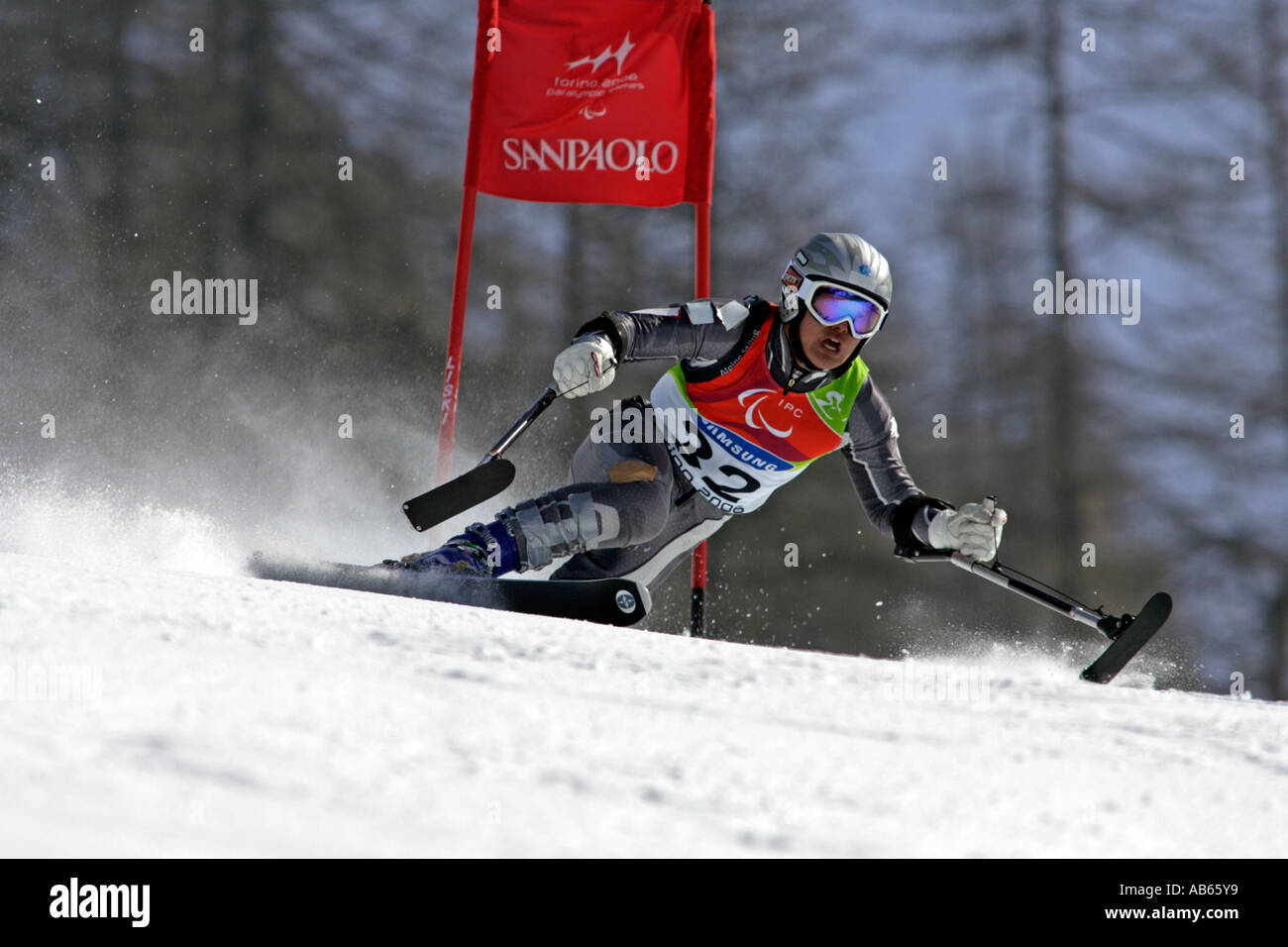 Hiraku Misawa LW2 of Japan on his second run of the Mens Alpine Skiing ...