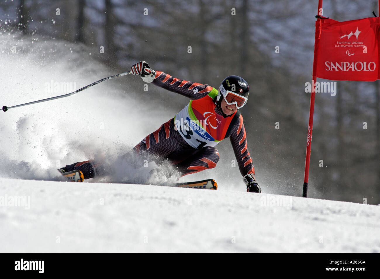 Hans Burn LW4 of Switzerland on his second run of the Mens Alpine ...